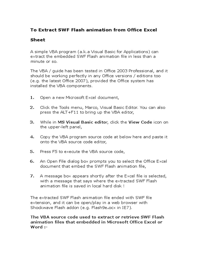 Extract SWF Flash from Excel | PDF | Adobe Flash | Microsoft Excel