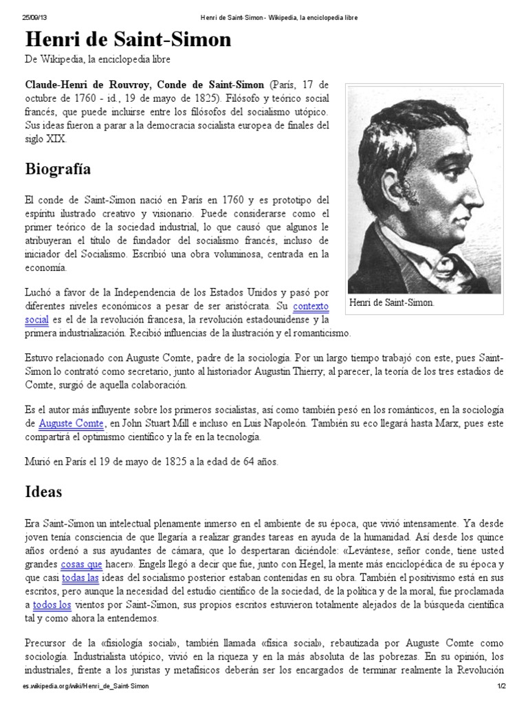 Biografía de Henri de Saint-Simon | PDF | Política (general) | Science