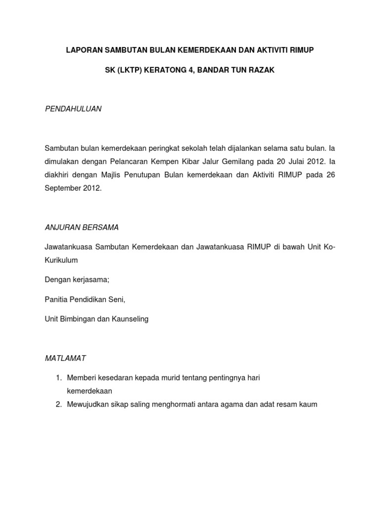 Laporan Sambutan Bulan Kemerdekaan Dan Aktiviti Rimup | PDF