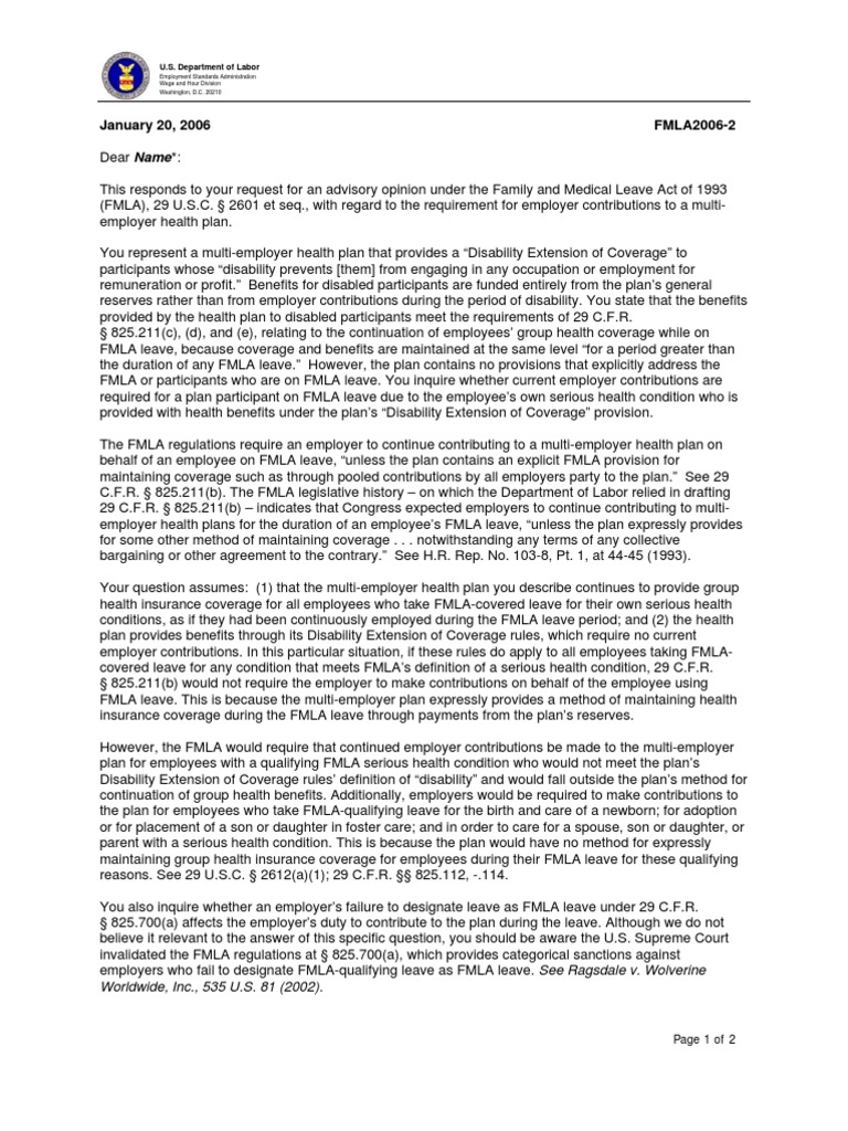 Department of Labor: 2006 01 20 2 FMLA | PDF | Family And Medical Leave ...