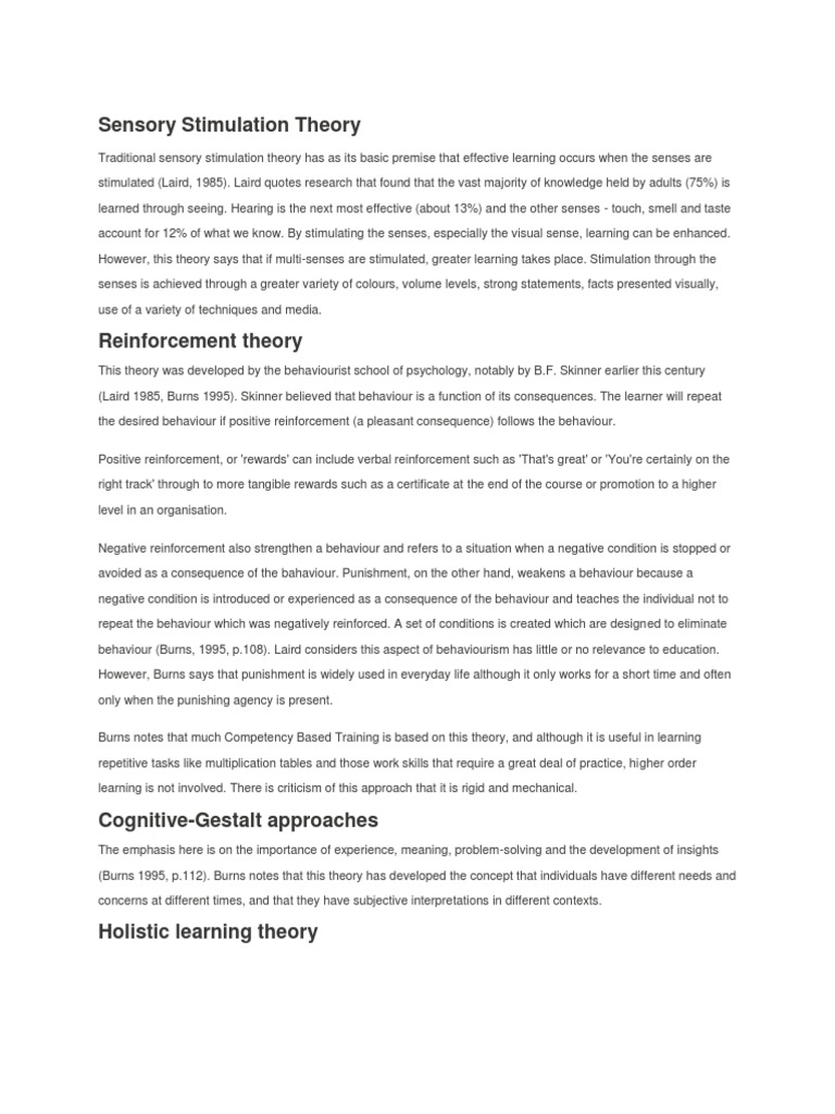 Sensory Stimulation Theory | PDF | Reinforcement | Learning Styles