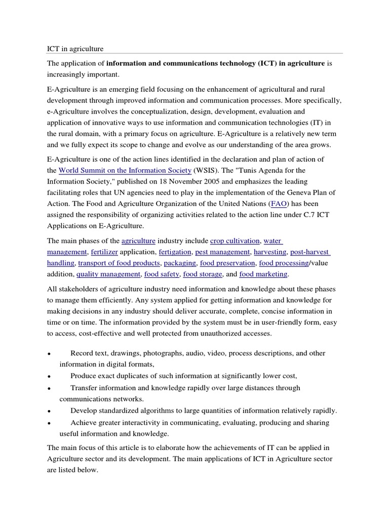 ICT in Agriculture | PDF | Computing | Agriculture