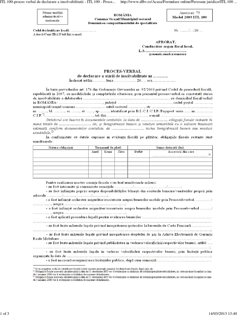ITL 100 Insolvency Declaration Process | PDF