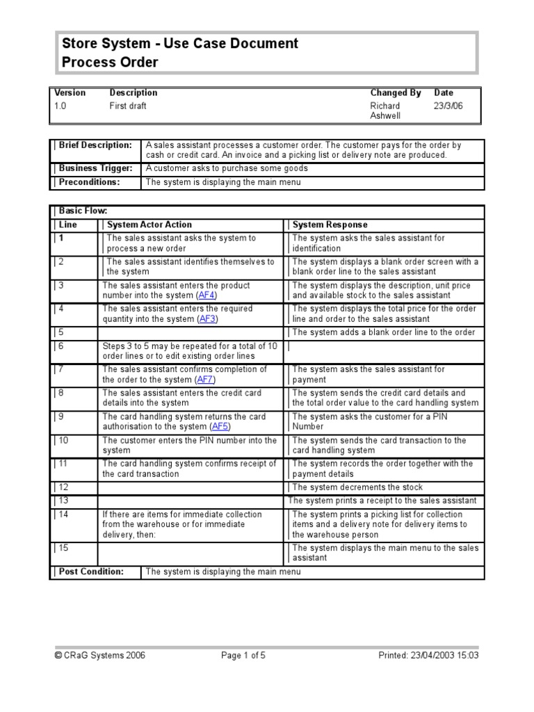 Process Order Use Case Document | PDF | Use Case | Receipt