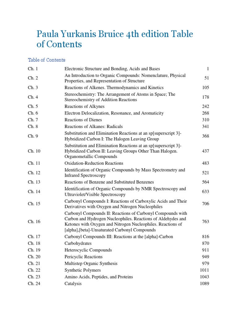 Bruice's Organic Chemistry Contents | PDF | Alkene | Chemical Reactions