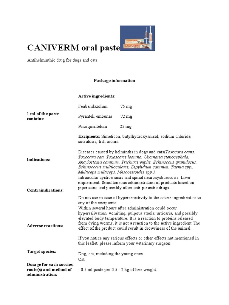 CANIVERM Oral Paste | PDF | Dose (Biochemistry) | Chemistry