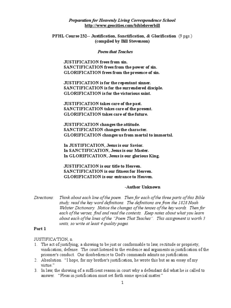 1 - PFHL 232 - Justification, Sanctification, & Glorification | PDF ...