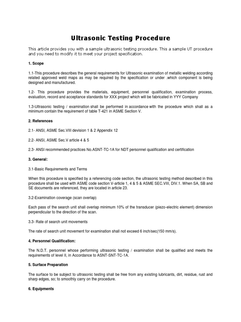 Ultrasonic Test Procedure | PDF | Ultrasound | Calibration