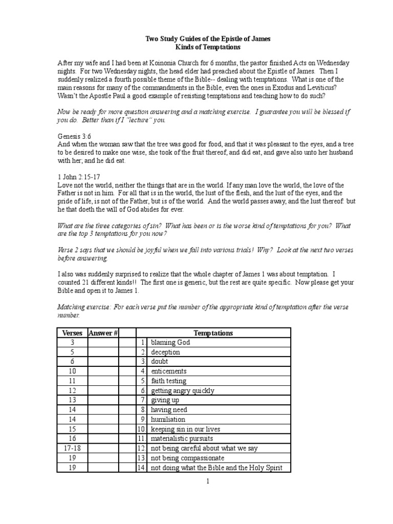 1 - James Epistle Study Guide | PDF | Epistle Of James | First Epistle ...