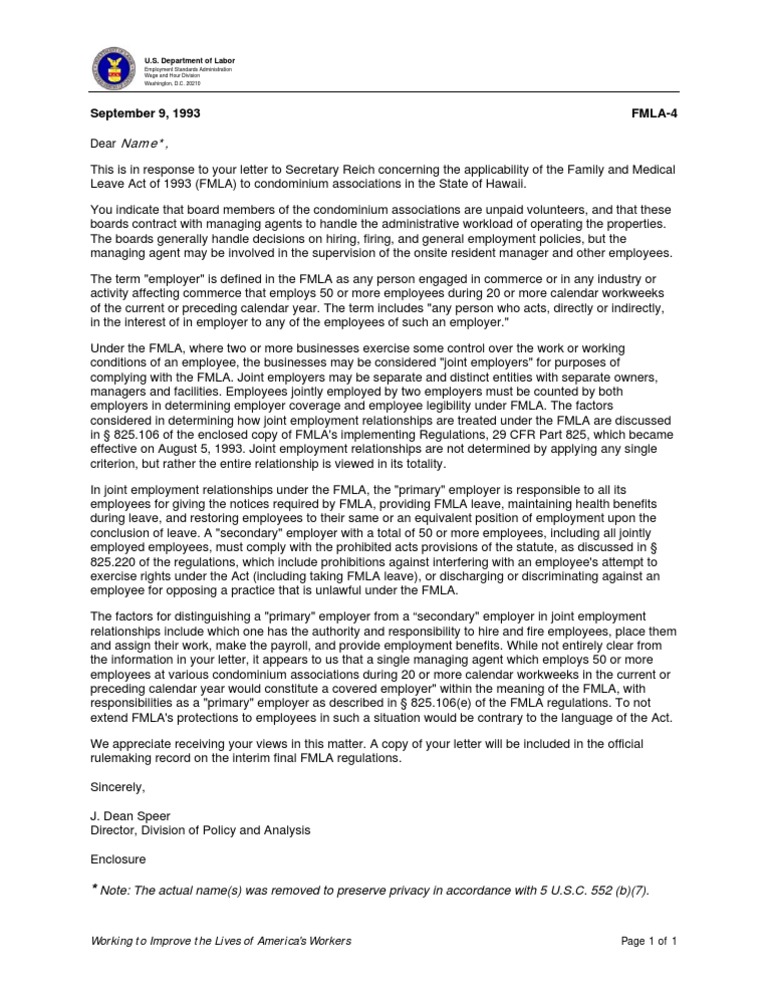 Department of Labor: FMLA-4 | PDF | Family And Medical Leave Act Of ...