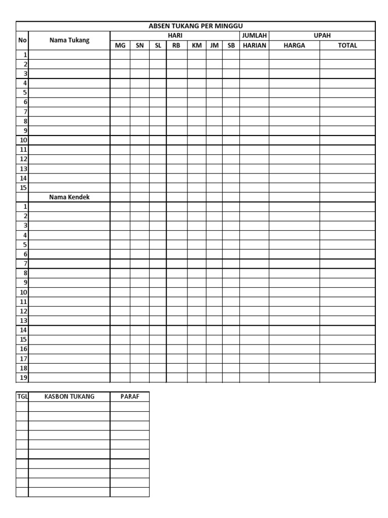 Absensi Tukang | PDF