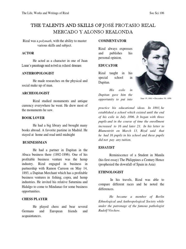 José Rizal: A Polymath's Professions | PDF | Social Science | History