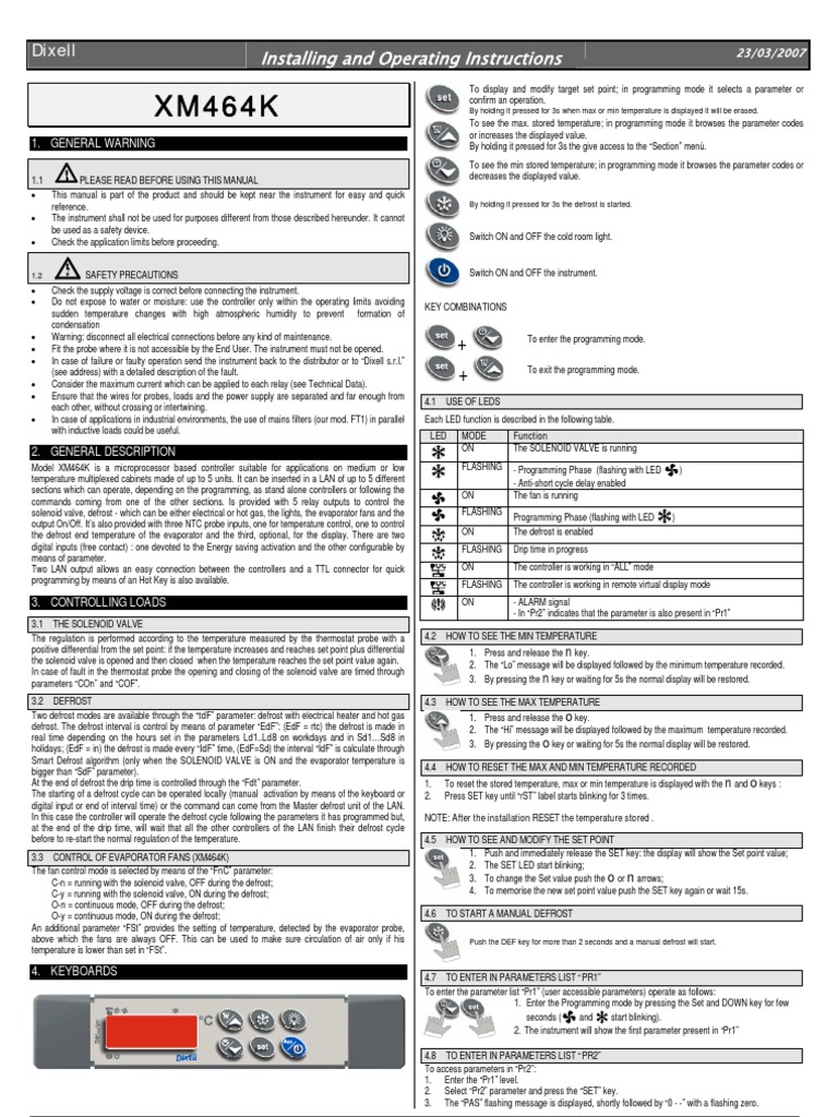 Installing and Operating Instructions: Dixell | PDF | Thermostat | Relay