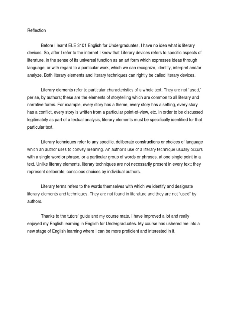 Literary Devices Reflection | PDF | English Language | Narrative