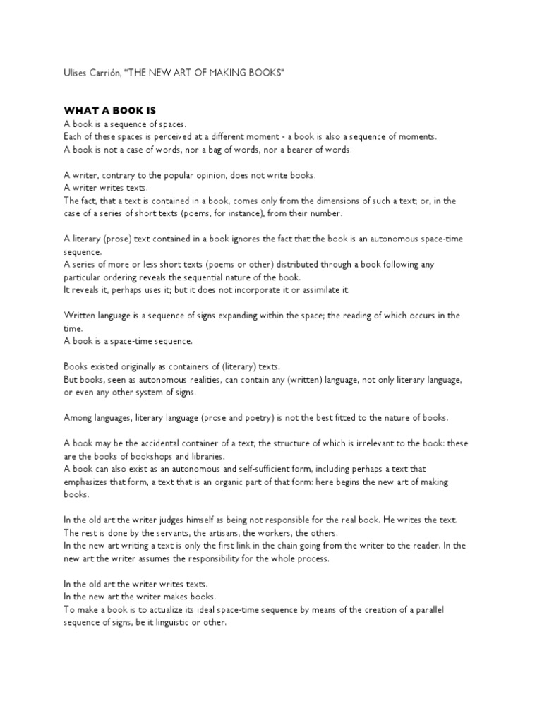 Ulises Carrion, The New Art of Making Books | PDF | Poetry | Reality