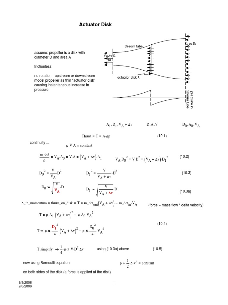 Actuator Disk: V, P, D V Stream Tube | PDF