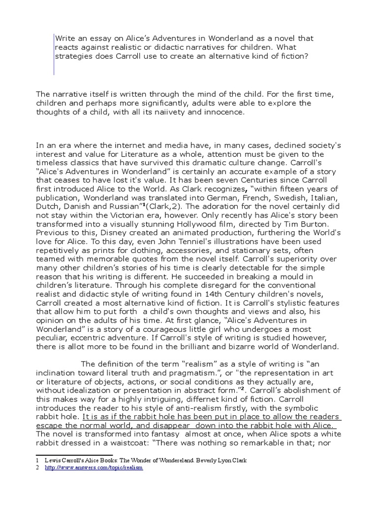 Alice in Wonderland Essay | PDF | Alice (Alice's Adventures In ...