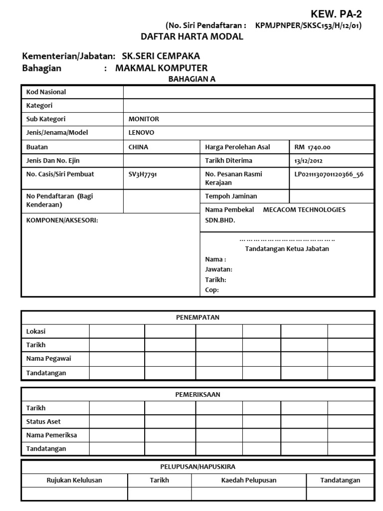 Kew. Pa-2-Daftar Harta Modal | PDF | Teknologi & Rekayasa