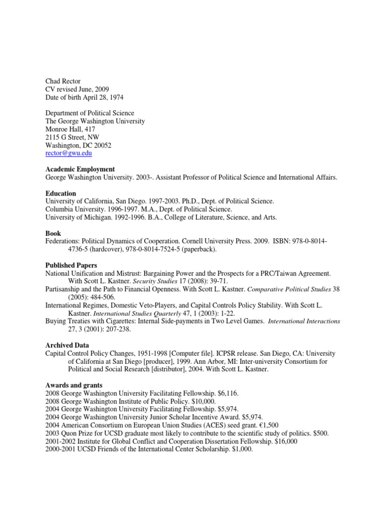 Chad Rector: Political Science CV | PDF | Thesis | Doctor Of Philosophy
