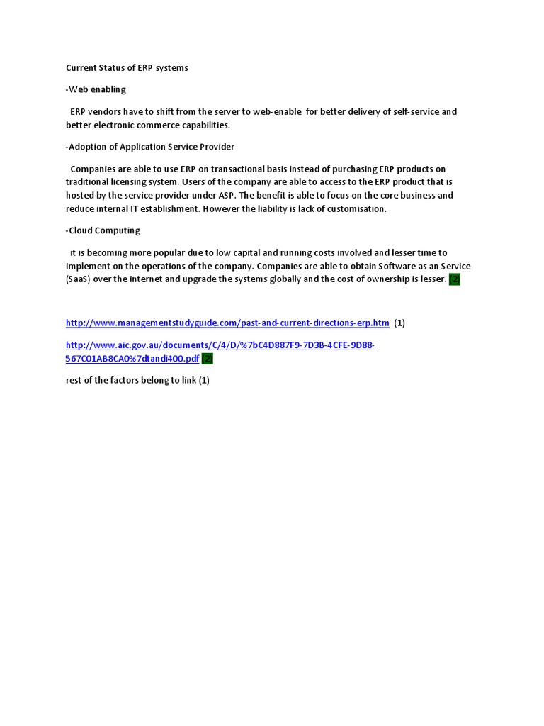 Current Status of ERP Systems | PDF | Enterprise Resource Planning ...