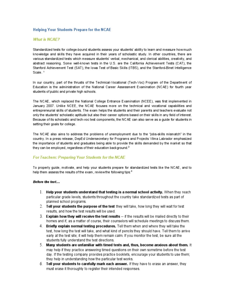 Helping Your Students Prepare For The NCAE | PDF | Standardized Tests ...