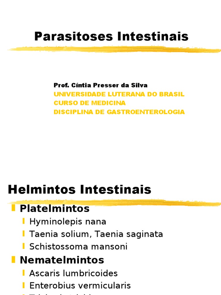 Aula 13 - Parasitoses Intestinais | PDF | Remédio | Epidemiologia