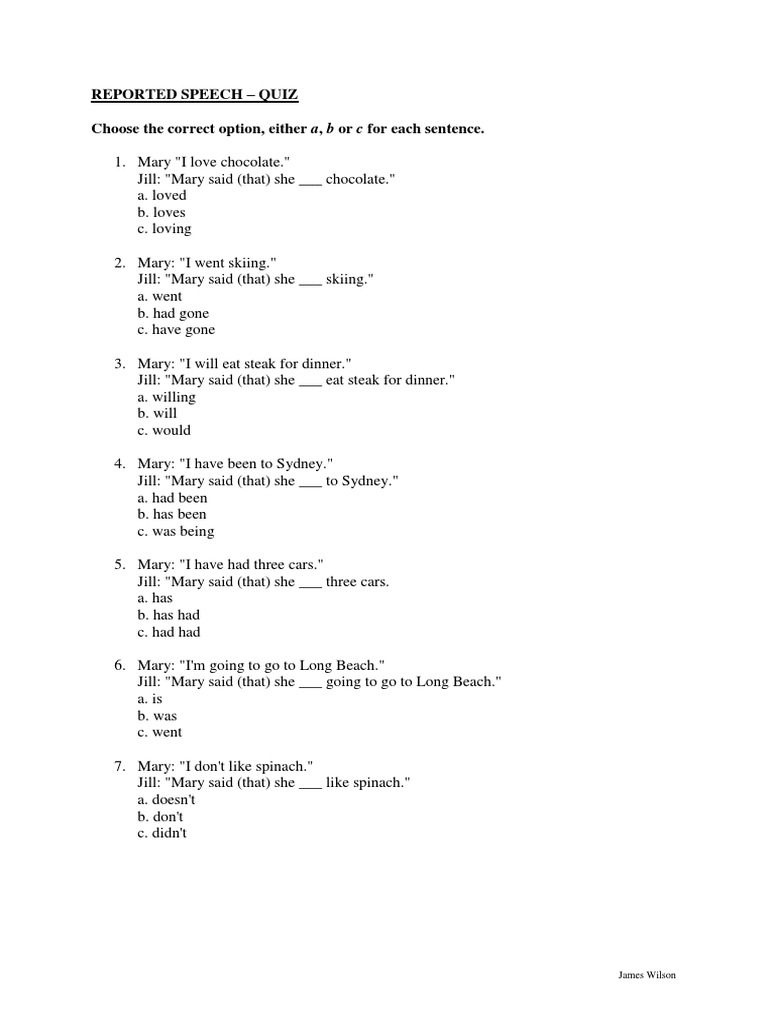 Reported Speech Quiz | PDF