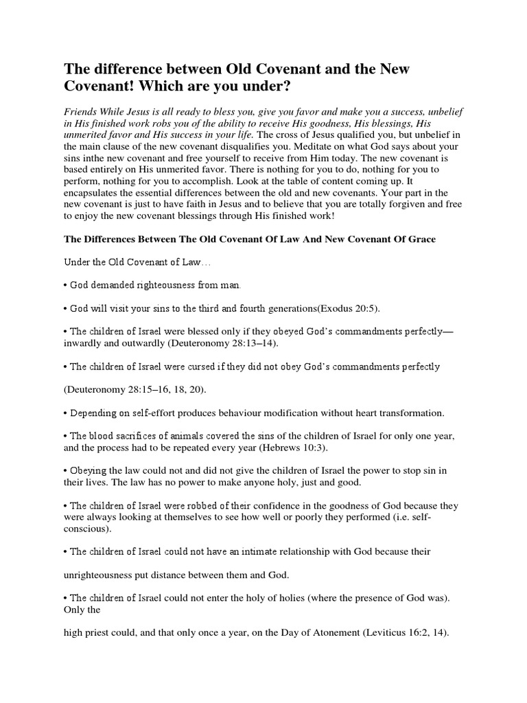 Old vs New Covenant Explained | PDF | Covenant (Biblical) | New Covenant