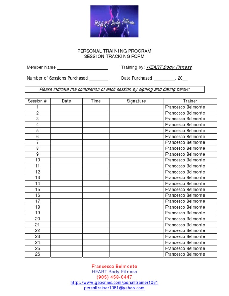 Personal Training Session Tracking Form | PDF | Personal Trainer ...