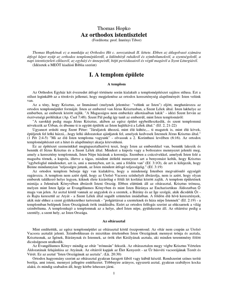 Thomas Hopko - Az Orthodox Keresztény Istentisztelet | PDF