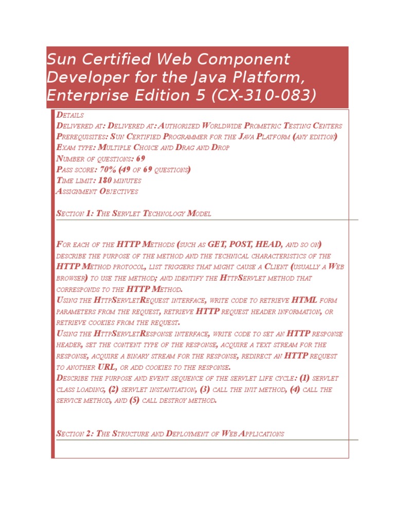 Sun Certified Web Component Developer For The Java Platform, Enterprise Edition 5 (CX-310-083 ...