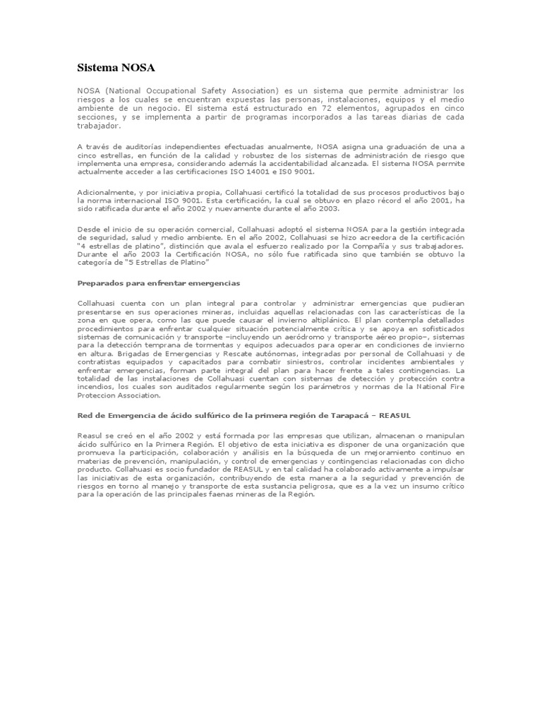 Qué es el sistema NOSA | PDF | Business | Science