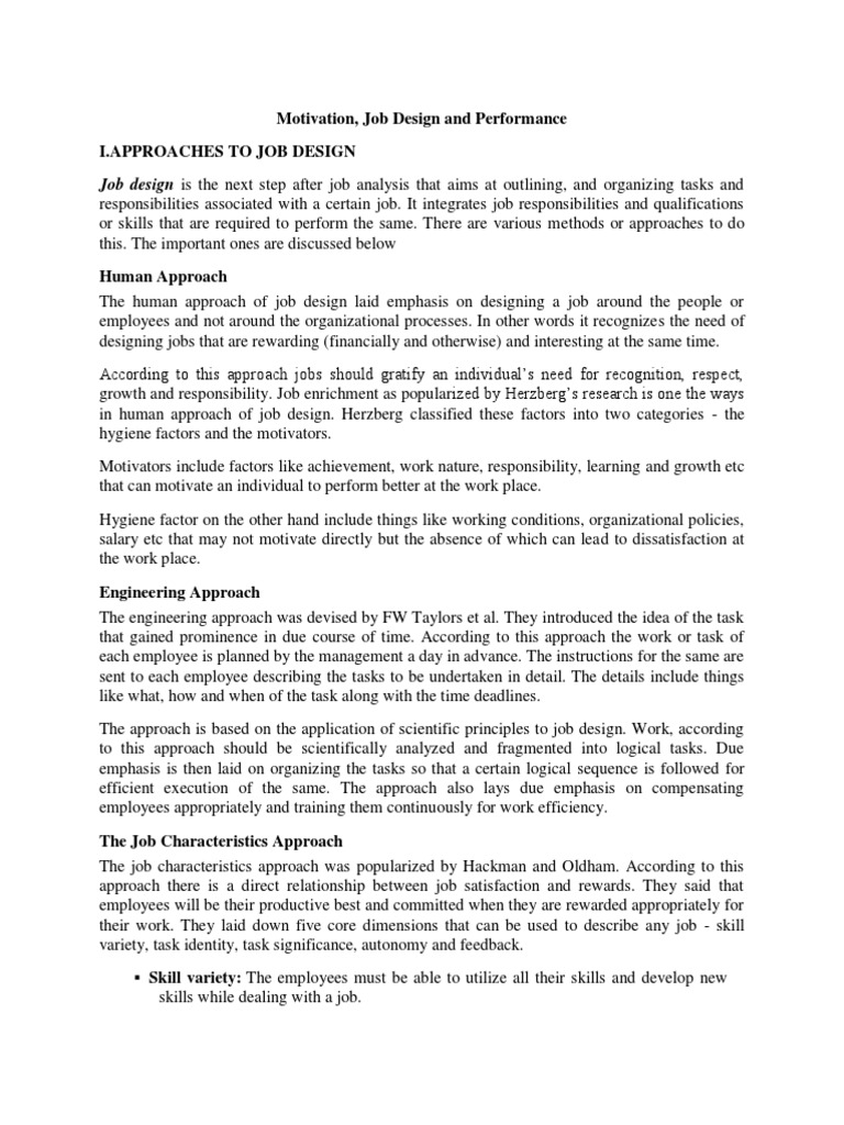 Motivation, Job Design and Performance | PDF | Motivation | Motivational
