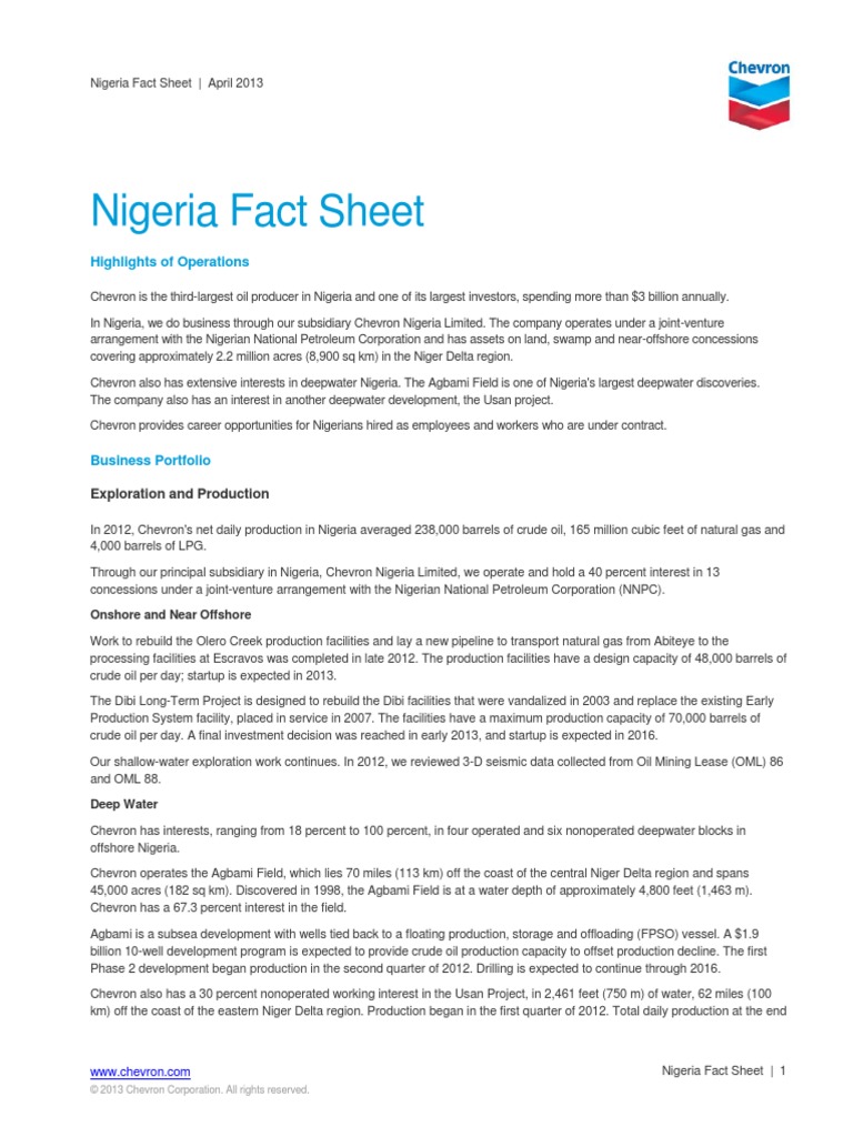 Nigeria Fact Sheet | Download Free PDF | Chevron Corporation | Nigeria