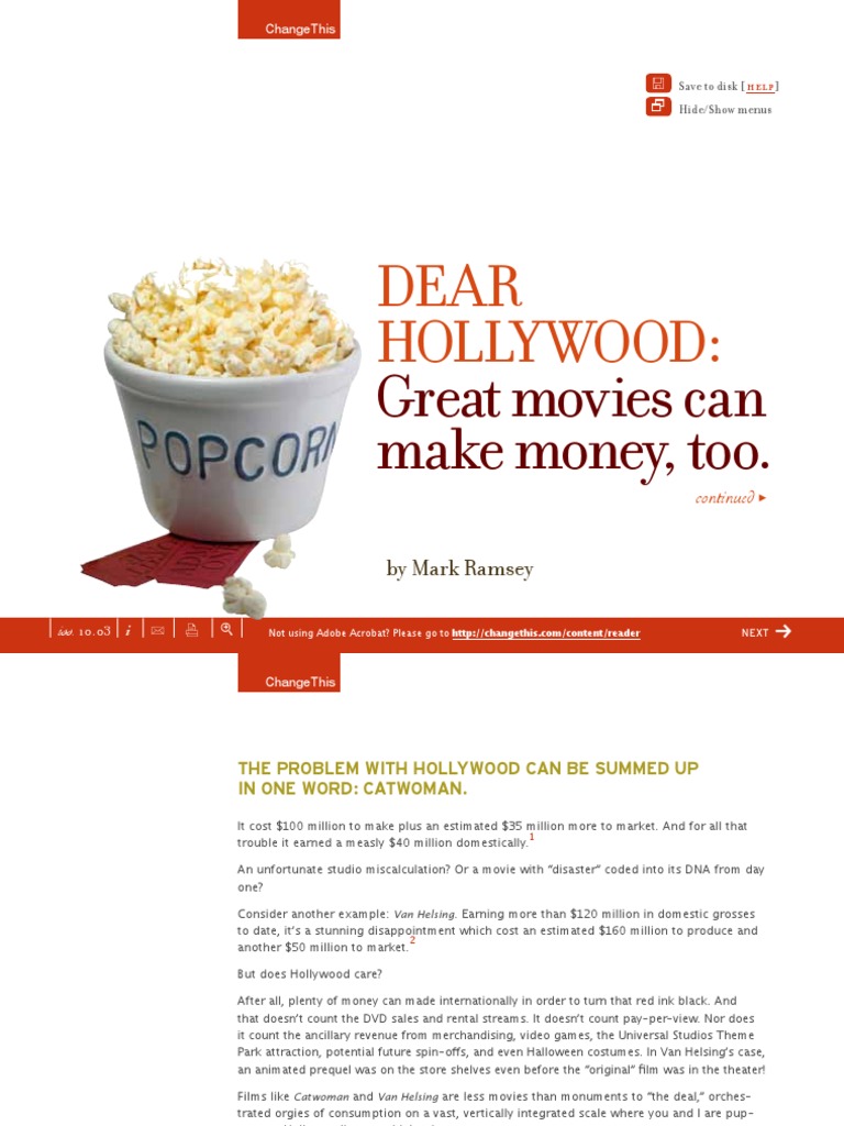 Dear Hollywood:: Great Movies Can Make Money, Too | PDF | Leisure