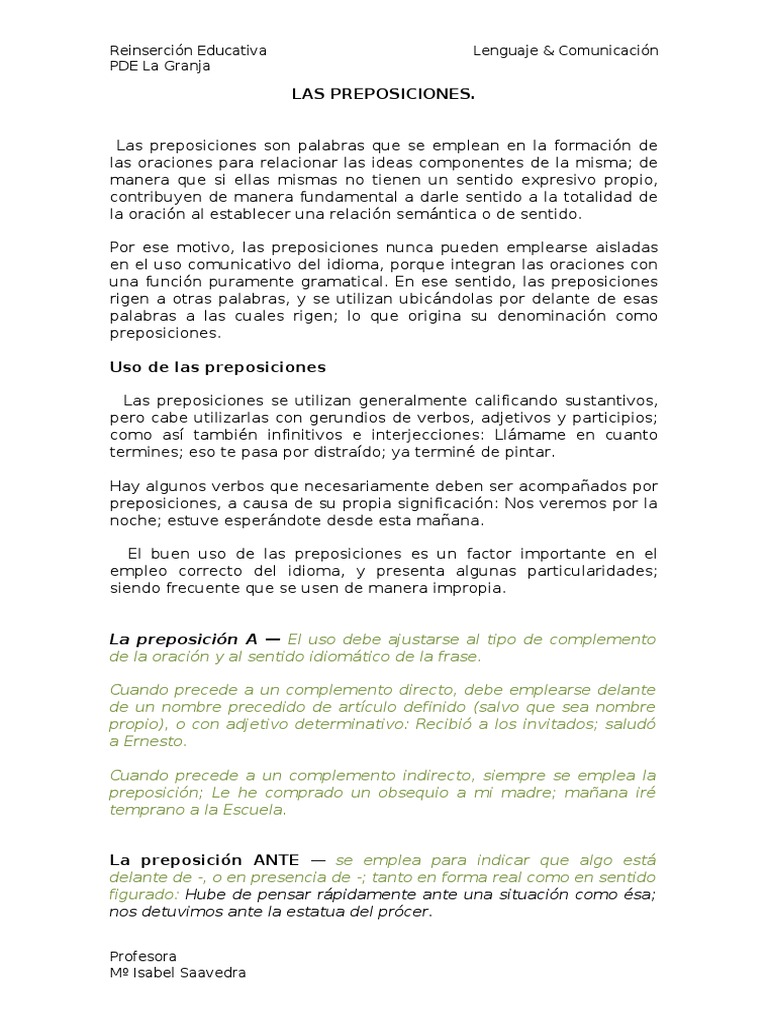Las Preposiciones | PDF | Palabra | Sustantivo
