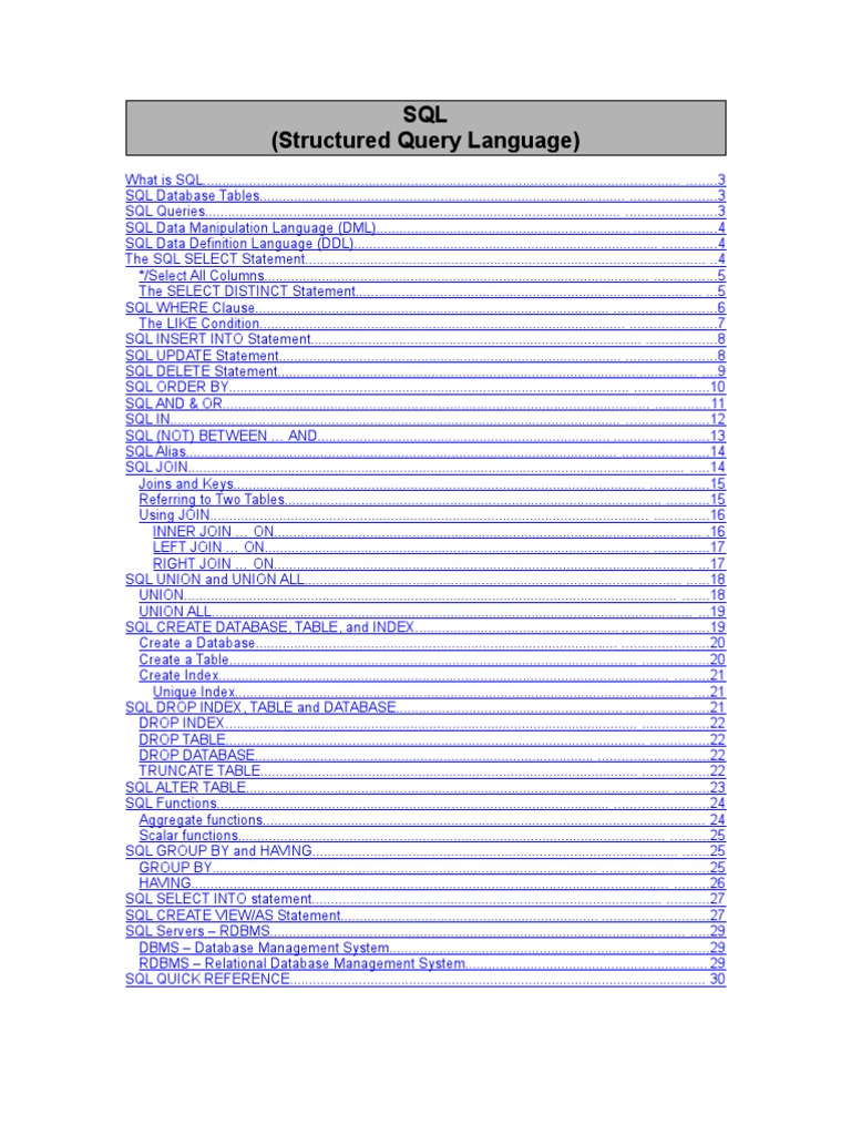 SQL (Structured Query Language) | PDF | Database Index | Databases