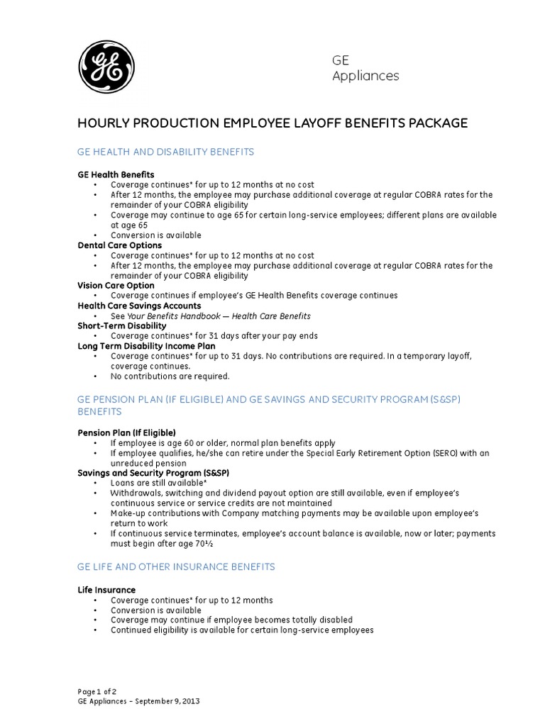 GE Employee Layoff Benefits Package | PDF | Consolidated Omnibus Budget ...