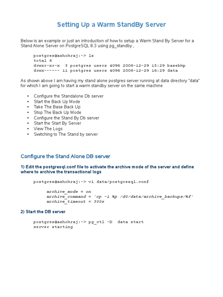 PGSQL Warm Standby Server Setups | PDF | Postgre Sql | Data Management