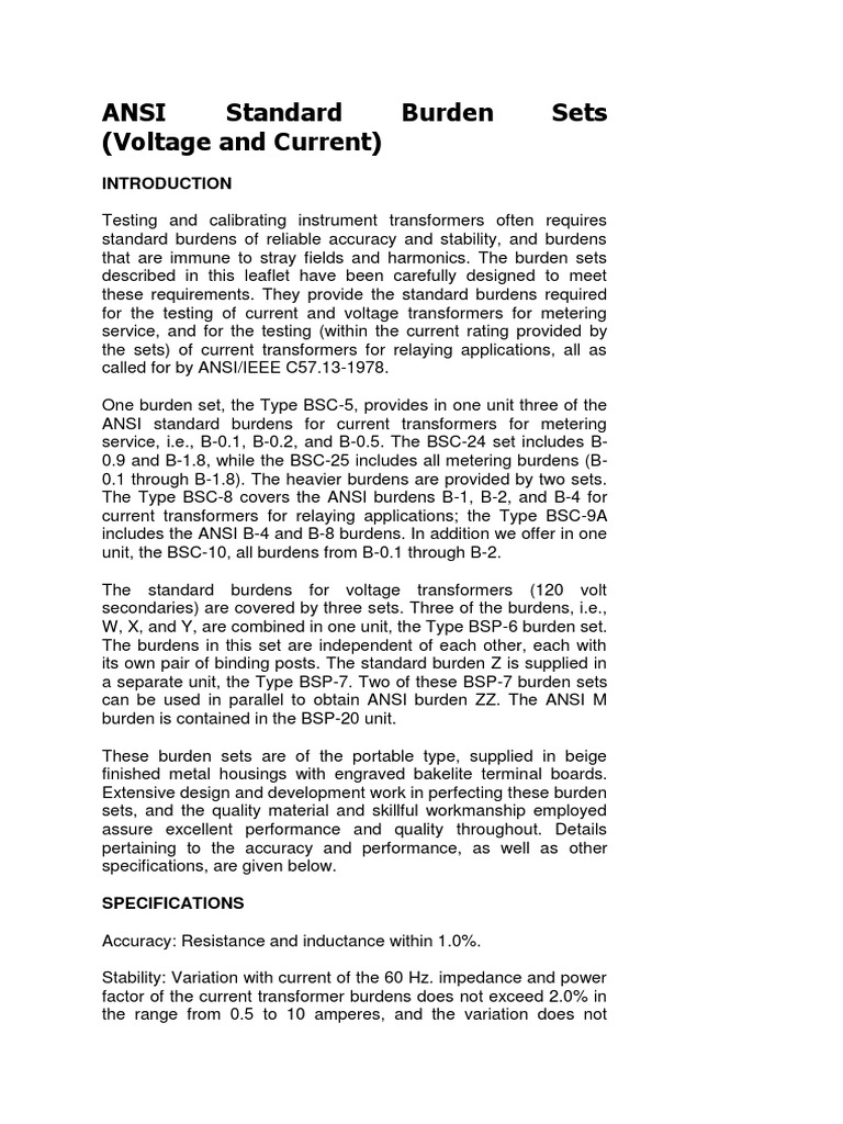 ANSI Standard Burden Sets | PDF | Transformer | Electronics