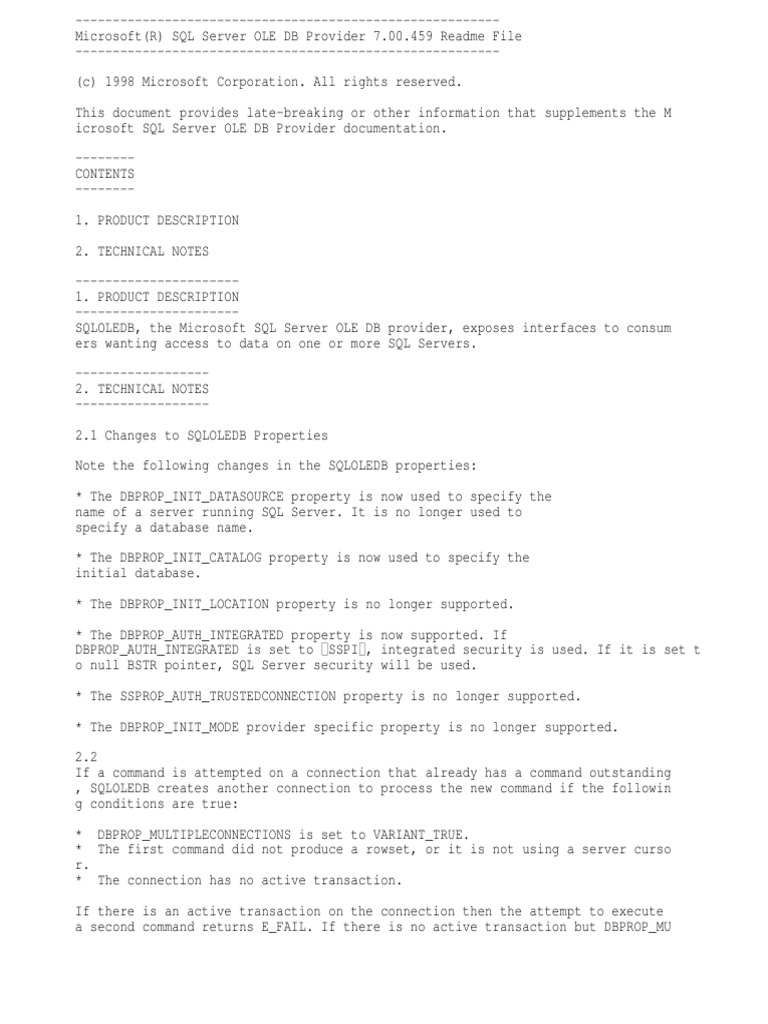 SQLOLEDB | PDF | Microsoft Sql Server | Database Transaction