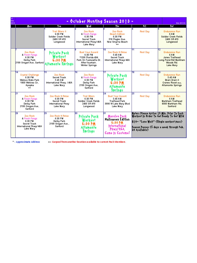 October Hunting Season Calendar | PDF