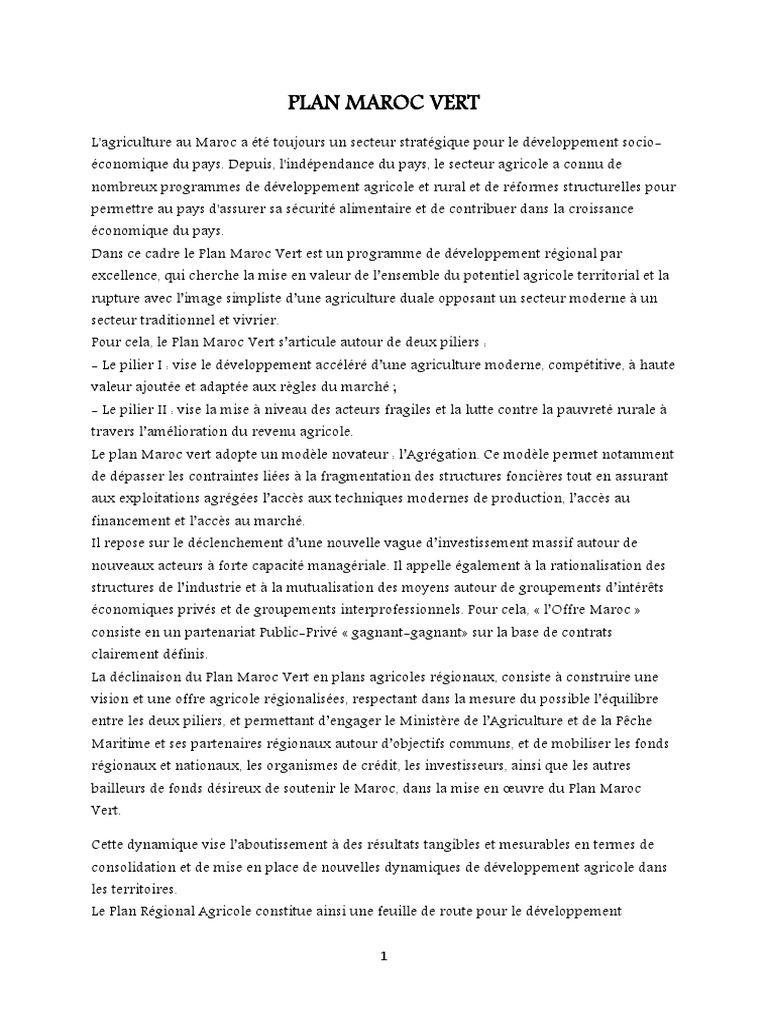 Plan Maroc Vert : Stratégie Agricole 2023 | PDF | Maroc | Agriculture