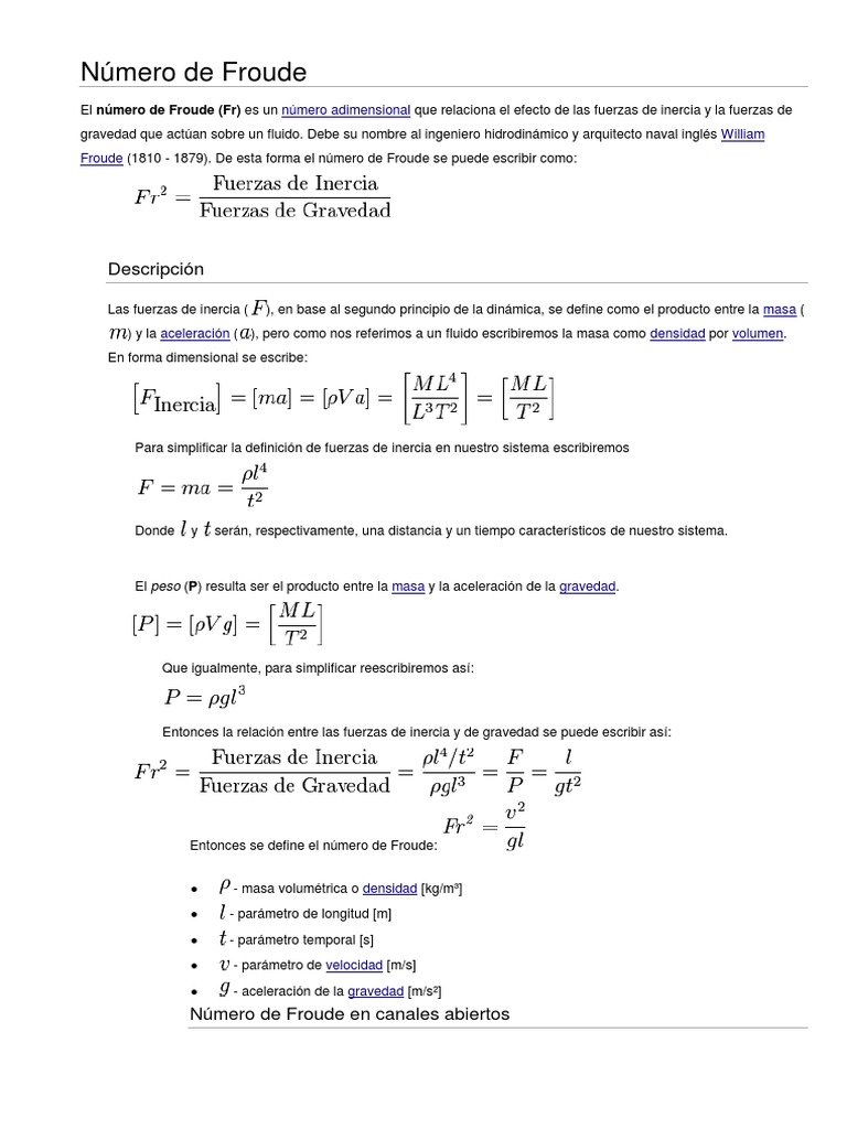 Número de Froude | PDF | Mecánica de Medios Continuos | Mecánica de fluidos