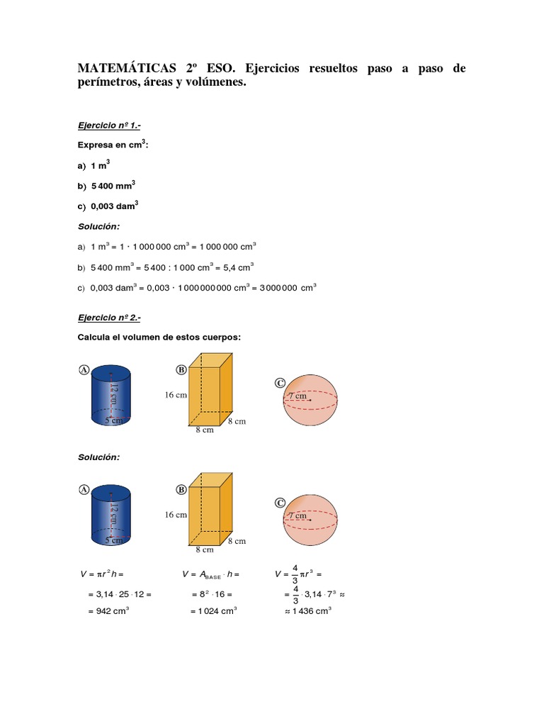 ejercicios resueltos paso a paso de áreas y volúmenes