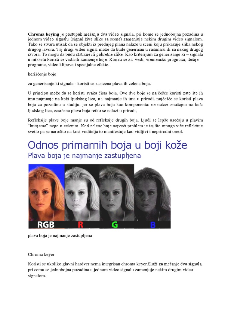 Chroma Keying Je Postupak Mešanja Dva Video Signala | PDF