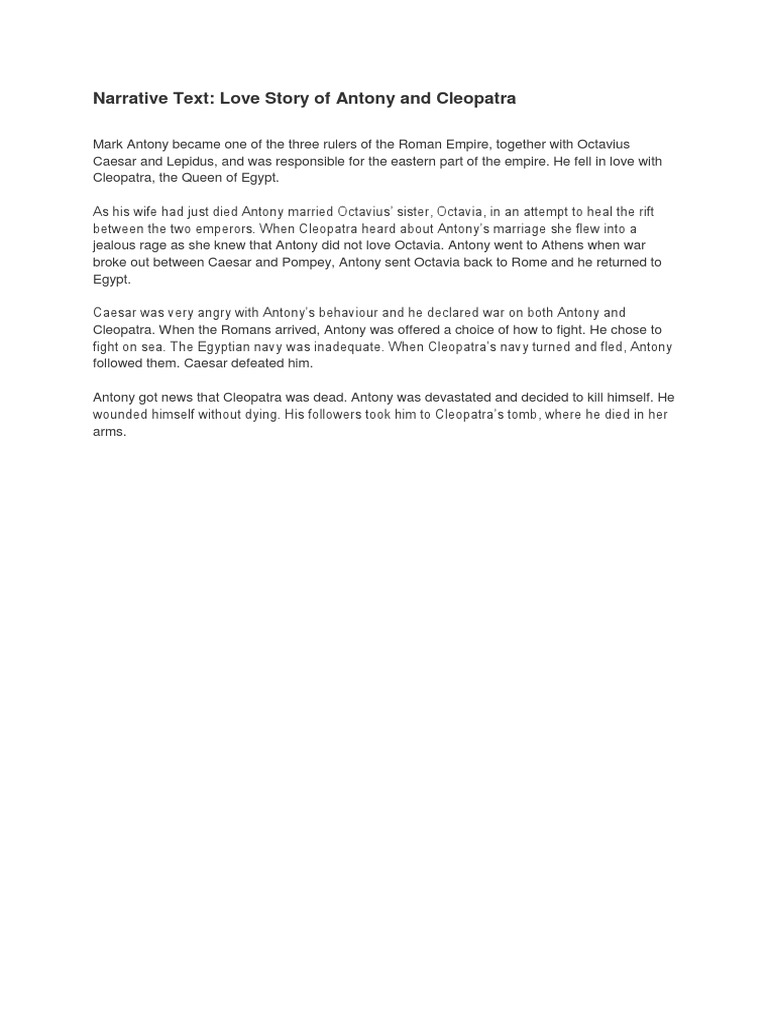 Narrative Text: Love Story of Antony and Cleopatra | PDF