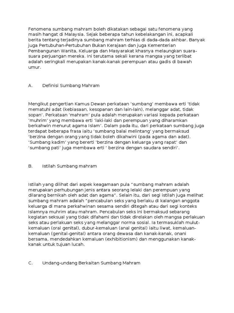 Fenomena Sumbang Mahram Boleh Dikatakan Sebagai Satu Fenomena Yang Masih Hangat Di Malaysia ...