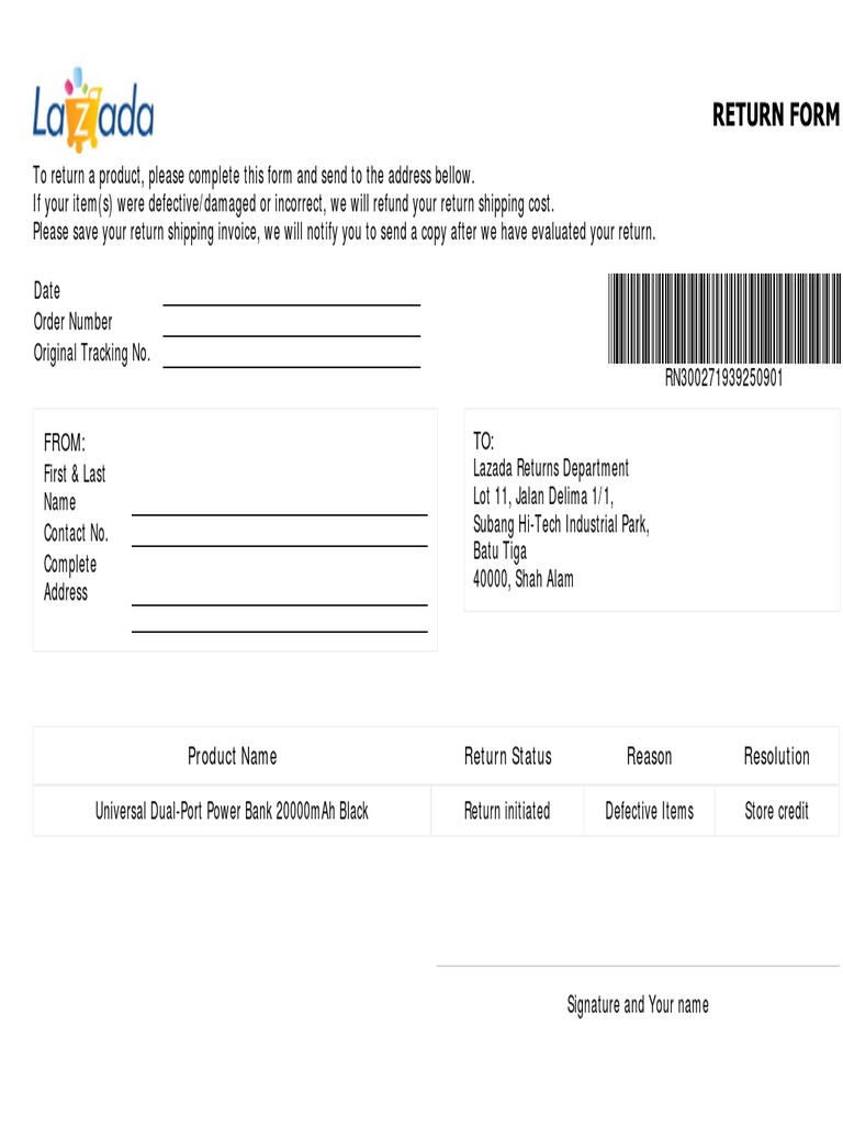 Lazada Return Process and Form | PDF | Career & Growth | Finance ...