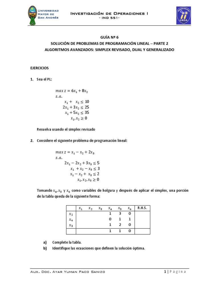 Guía 6 | PDF | Programación lineal | Science